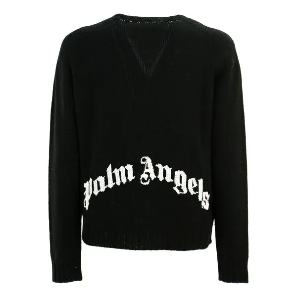 Palm Angels Curved Logo Crew Neck Sweater - Black