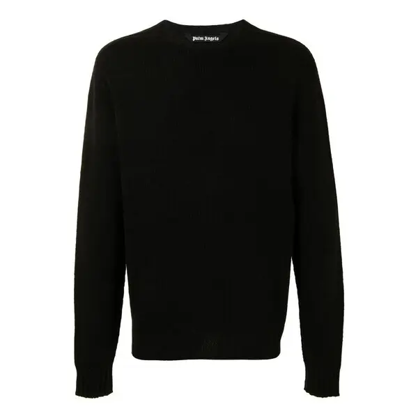 Palm Angels Curved Logo Crew Neck Sweater - Black
