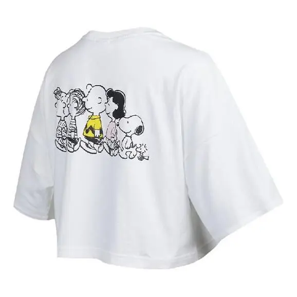 PUMA X Peanuts Embroidery Logo Crewneck Cropped Short Sleeve Top - White