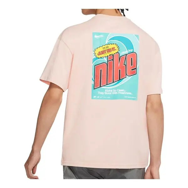 Nike Back Large Logo Pattern Printing Round Neck Casual Short Sleeve Pink T-shirt - Multi-color