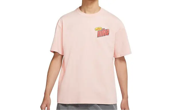 Nike Back Large Logo Pattern Printing Round Neck Casual Short Sleeve Pink T-shirt