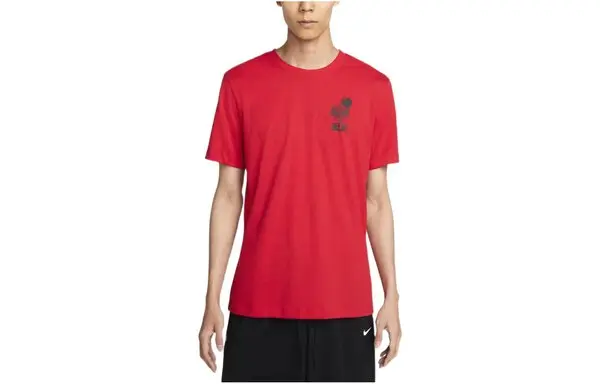 Nike Logo Geometry Pattern Printing Round Neck Short Sleeve University Red T-shirt