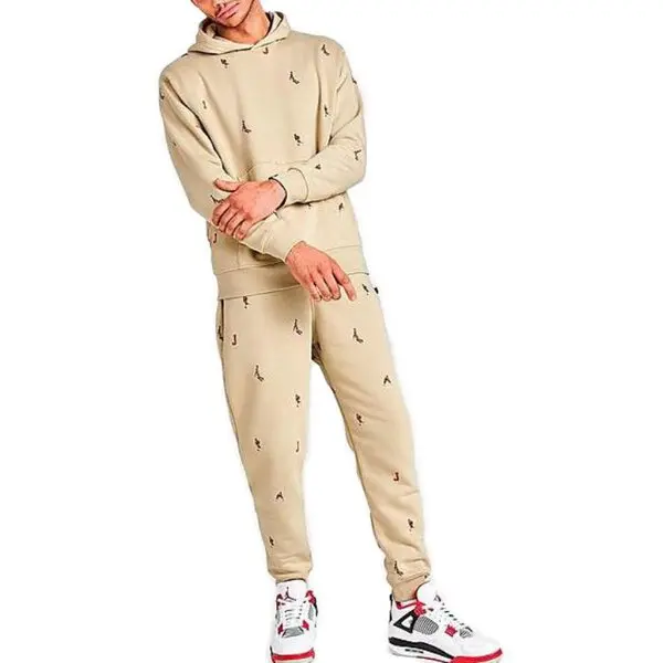 JORDAN Fleece Hoodie With All-over Print - Neutrals