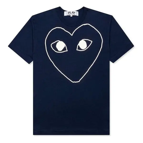 Play Comme Des Garcon Heart Shape Printing Short Sleeve 'navy - Blue