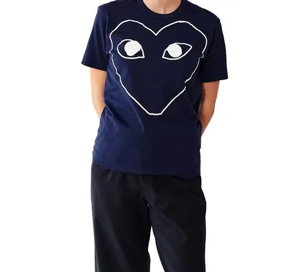 Play Comme Des Garcon Heart Shape Printing Short Sleeve 'navy - Blue