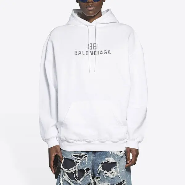 Balenciaga Bb Pixel Medium Fit Hoodie - White