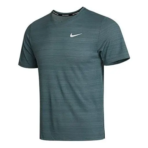 Nike Dri-fit Miler Short Sleeve Running Top - Graygreen
