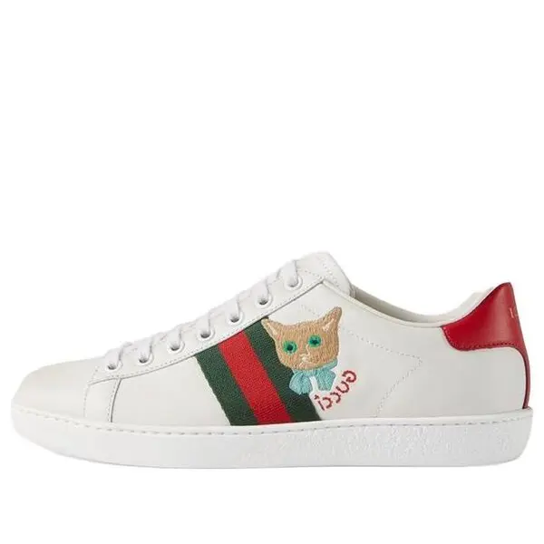 Gucci Ace Cat Embroidered Sneakers - White/green/red