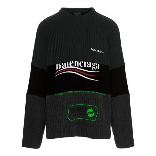 Balenciaga Political Campaign Ribbed Panelled Sweater - Grey