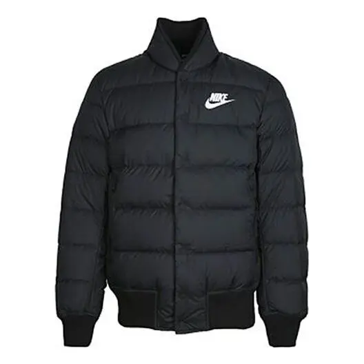 Nike Down Jacket With Stand Collar And Zip Closure - Black