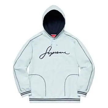 Supreme Contrast Embroidered Hooded Sweatshirt - Blue