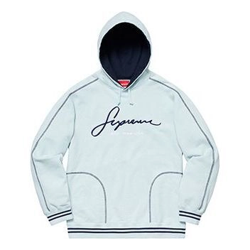 Supreme Contrast Embroidered Hooded Sweatshirt - Blue