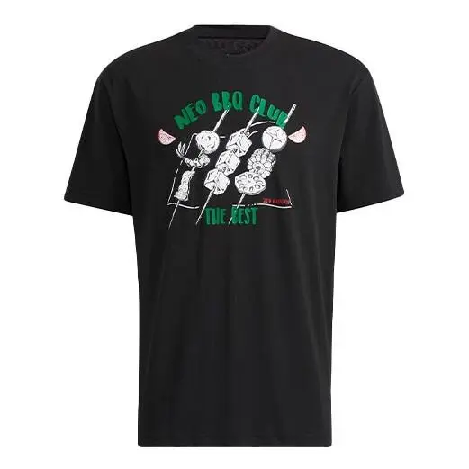 Adidas Neo Logo Alphabet Cartoon Printing Round Neck Loose Short Sleeve - Black