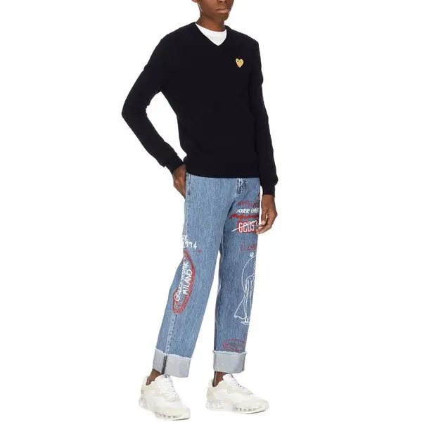Play Comme Des Garcon V-neck Pullover With Gold Emblem