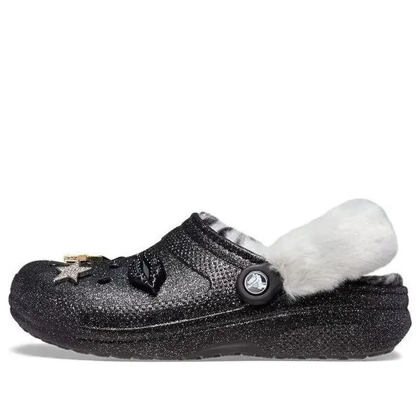 CROCS Disco Glitter Lined Clogs - Black/white