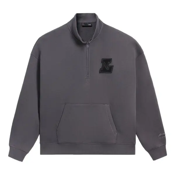 LI-NING Logo Half Zip Sweatshirt 'dark Grey - Dark Grey/black