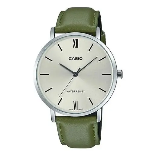 Casio Quartz Analog Watch With Leather Strap - Green