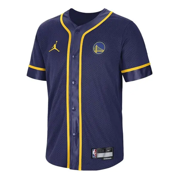 Nike Golden State Warriors Dri-fit Short Sleeve Baseball Jersey - Blue/yellow