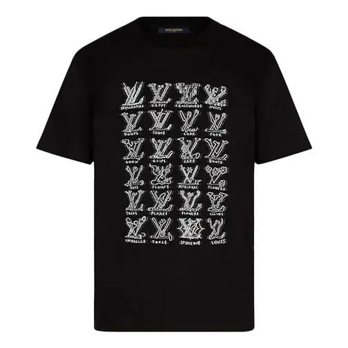 LOUIS VUITTON Logo Printing Round Neck Short Sleeve - Black
