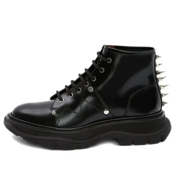 Alexander McQueen Leather Studded Ankle Boots - Black