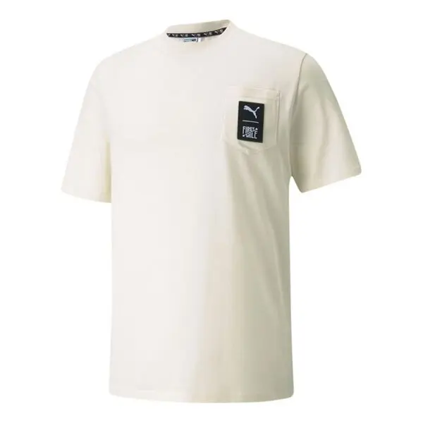 PUMA X First Mile Crossover Pocket Small Label Solid Color Sports Short Sleeve White - Ivory