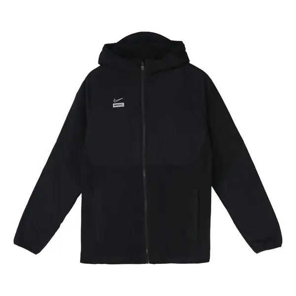 Nike Fc Zip-up Hooded Jacket With Large Logo Detail - Black