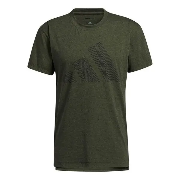 Adidas Three-bar Tee Logo Printing Training Sports Short Sleeve - Green