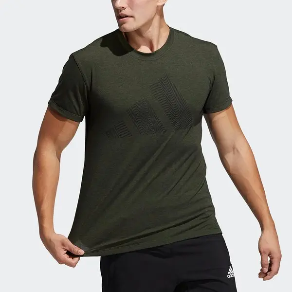 Adidas Three-bar Tee Logo Printing Training Sports Short Sleeve - Green