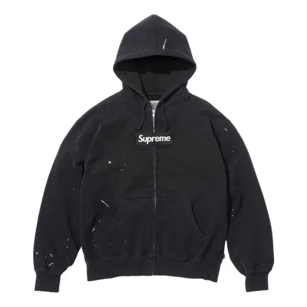 Supreme X Mm6 Maison Margiela Box Logo Zip Up Hooded Sweatshirt - Black