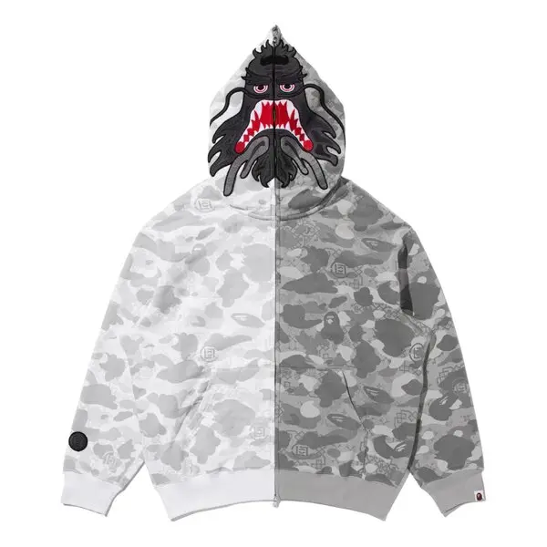 A BATHING APE X Clot Camo Split Shark Relaxed Fit Full Zip Hoodie - White