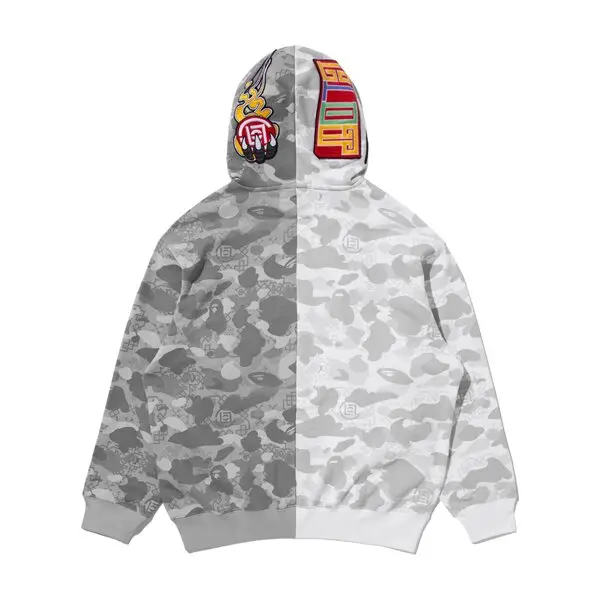 A BATHING APE X Clot Camo Split Shark Relaxed Fit Full Zip Hoodie - White