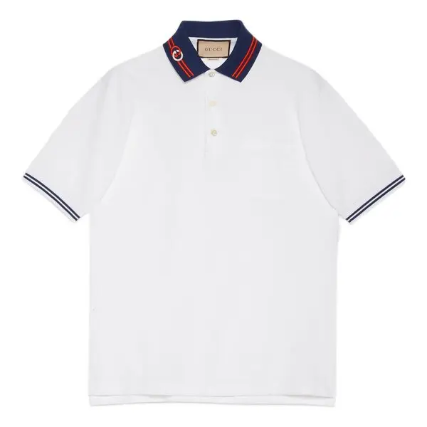 Gucci Cotton Piquet Polo With Interlocking G 'white Blue