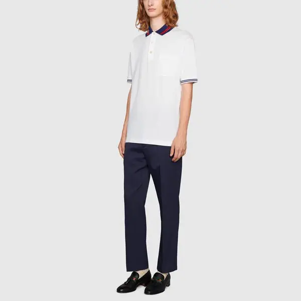 Gucci Cotton Piquet Polo With Interlocking G 'white Blue