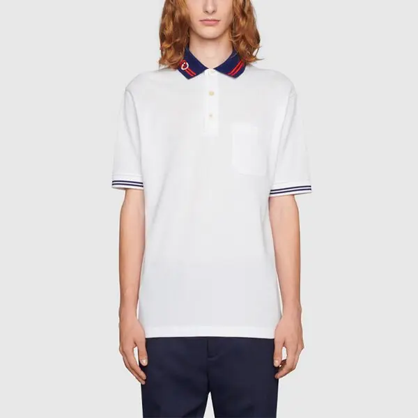 Gucci Cotton Piquet Polo With Interlocking G 'white Blue