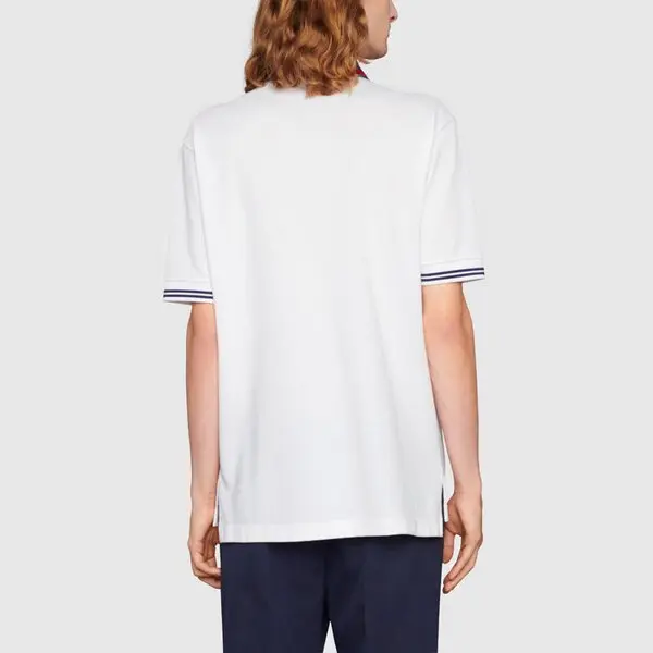 Gucci Cotton Piquet Polo With Interlocking G 'white Blue