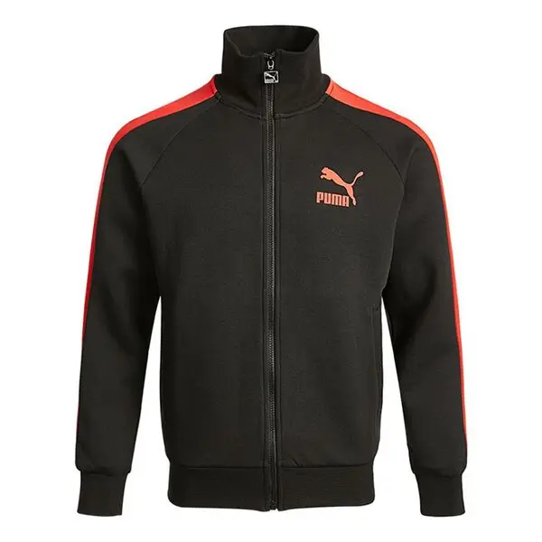 PUMA Black Knitted Stand-up Collar Track Jacket With Printed Logo - Default Color