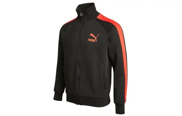 PUMA Black Knitted Stand-up Collar Track Jacket With Printed Logo