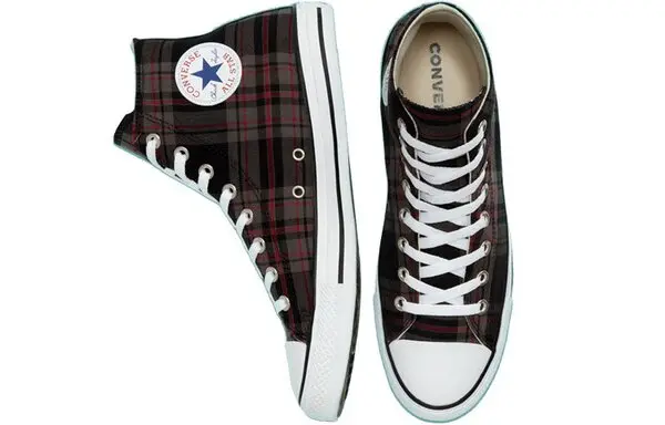 CONVERSE Chuck Taylor All Star High Top Sneakers With Plaid Pattern And World Peace Graphic - Black