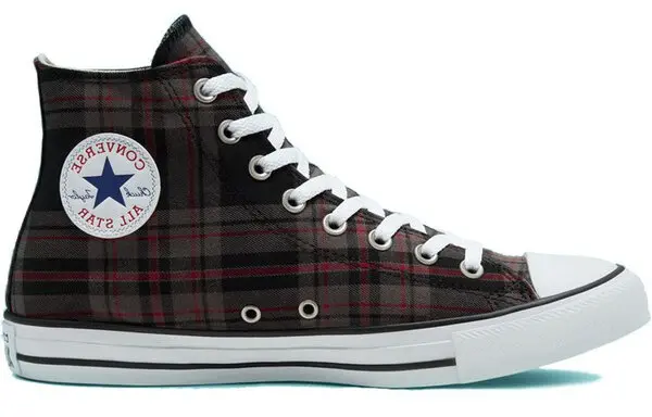 CONVERSE Chuck Taylor All Star High Top Sneakers With Plaid Pattern And World Peace Graphic