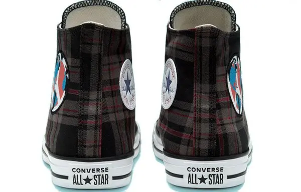 CONVERSE Chuck Taylor All Star High Top Sneakers With Plaid Pattern And World Peace Graphic