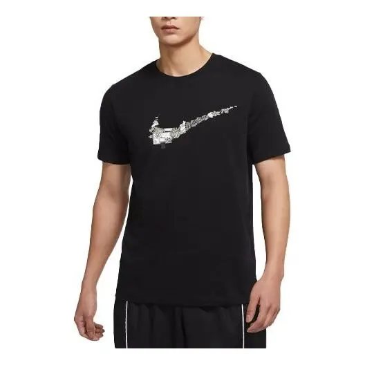 Nike Cartoon Pattern Large Logo Printing Round Neck Casual Short Sleeve Black