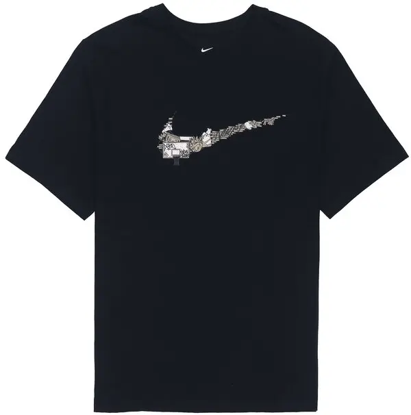 Nike Cartoon Pattern Large Logo Printing Round Neck Casual Short Sleeve Black