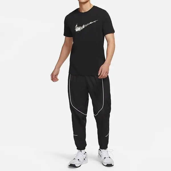 Nike Cartoon Pattern Large Logo Printing Round Neck Casual Short Sleeve Black