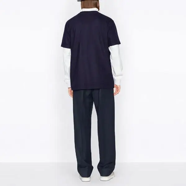 Dior Ss22 Embroidered Plain Weave Knit Short Sleeve Navy T-shirt - Blue