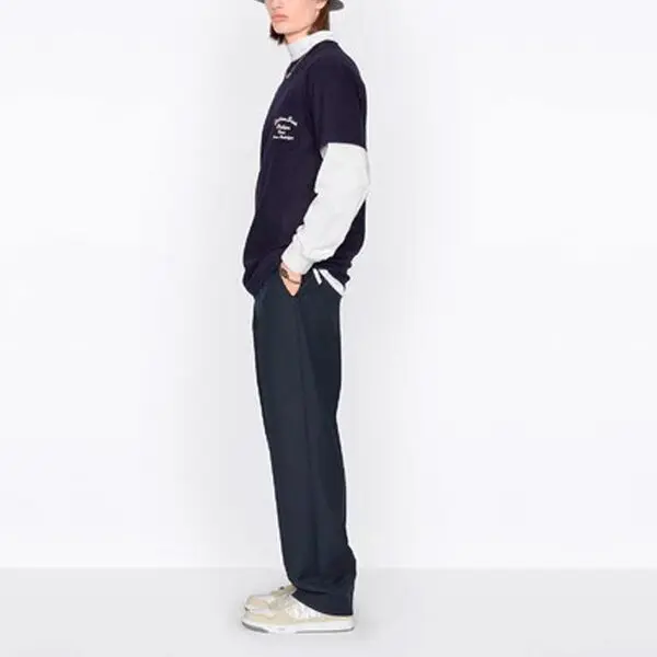 Dior Ss22 Embroidered Plain Weave Knit Short Sleeve Navy T-shirt