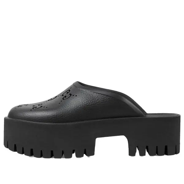 Gucci Platform Perforated G Sandal Rubber - Black