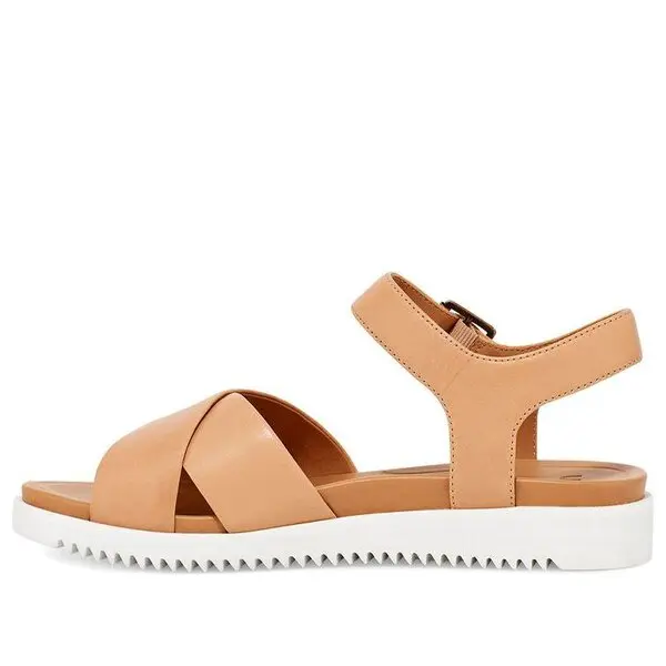 UGG Sandals With Buckled Ankle Strap - White/brown