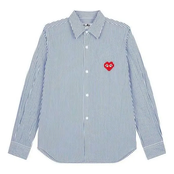 Play Comme Des Garcon Striped Shirt Red Emblem - Blue