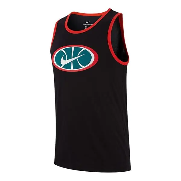 Nike Logo Printing Contrasting Colors Sports Basketball Vest - Black