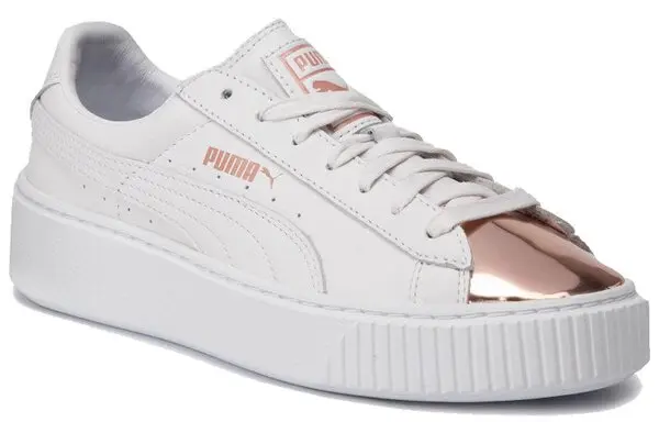 PUMA Basket Platform Metallic Sneakers - White/gold